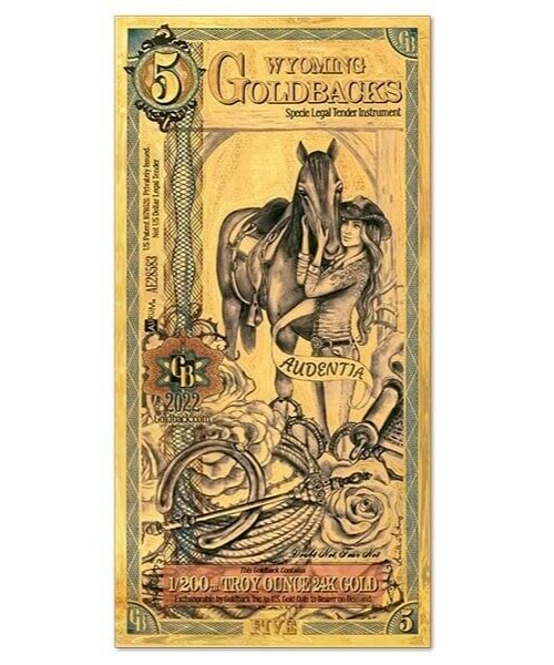 Wyoming 5 Goldback 24K Gold Back Foil Note Currency 1/200th oz 999 - IN ...