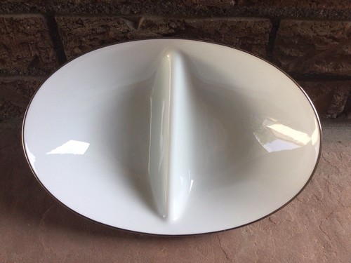 Noritake Fremont 10” Oval Divided Vegetable Bowl #6127 Silver Rim Made ...