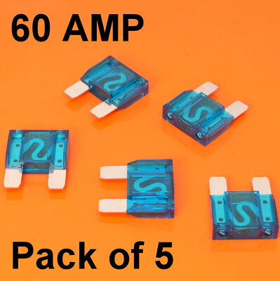 High Quality 5 x 60 Amp Maxi Blade Fuse Fuses Blue 60A Car Van Bike ...