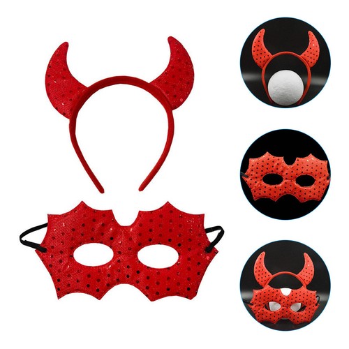 2 Sets Devil Costume Role-playing Devil Ox Horn Headband and Mask for ...