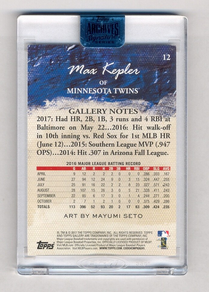 MAX KEPLER 2018 TOPPS ARCHIVES SIGNATURE AUTO #2/10 "2017 TOPPS GALLERY ...