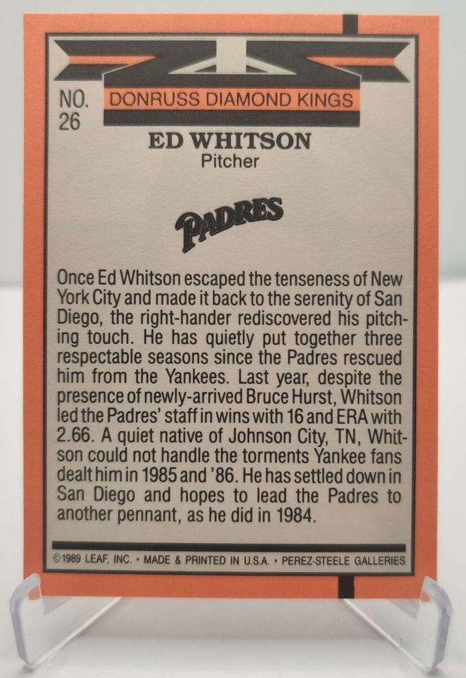 1990 Donruss Diamond Kings #26 Ed Whitson San Diego Padres baseball ...