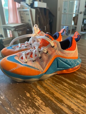 Nike LeBron XII 12 GS White Blue Lagoon Low Top Sneakers Youth Kid's ...