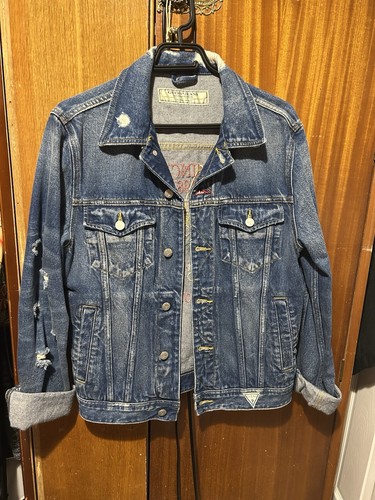 GUESS ORIGINALS 90s Blue Denim Jacket Embroidered Patch Logo UK 8-10 ...