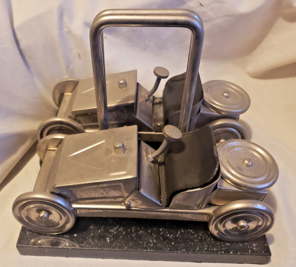 ANTIQUE HOT ROD/SOAP BOX BOOKENDS SILVERTONE METAL ON MARBLE BASE | eBay