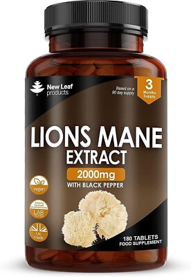 3 Months Supply of Lions Mane 2000mg 180 High Strength Tablets Mushroom ...