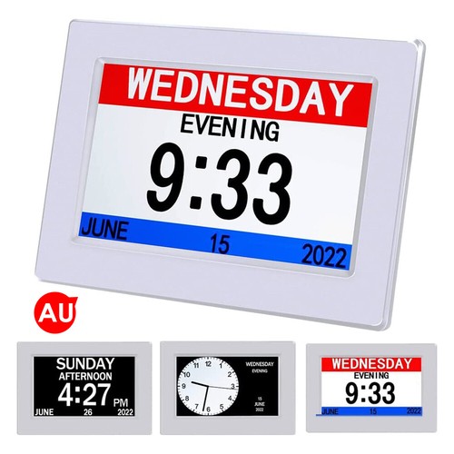 7" Digital LED Day Clock Wall Alarm Time Dementia Week Date Calendar ...