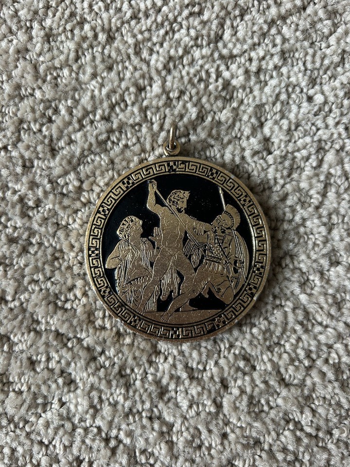 Vintage Greek Key Medallion Necklace Gold & Black Color | eBay