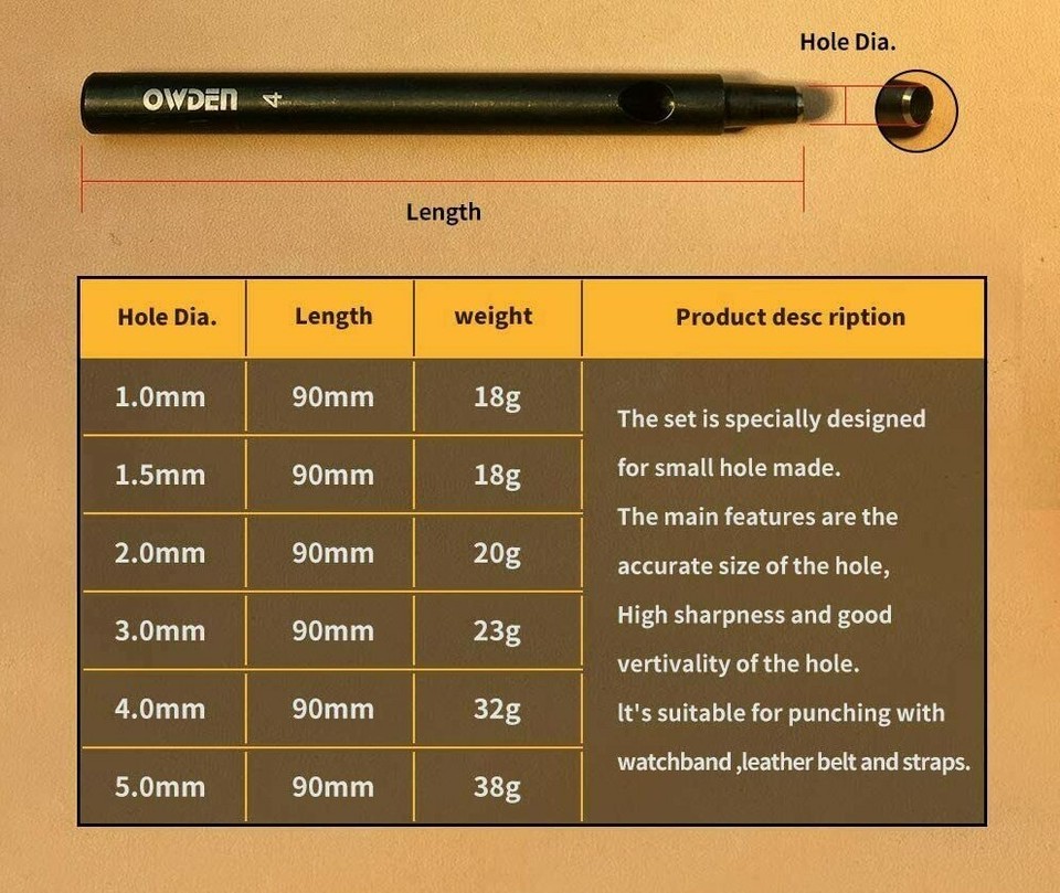 Watch Strap Belt Leather Hole Punch Steel Cutting Tool Kit (6 Sizes)1.0 ...