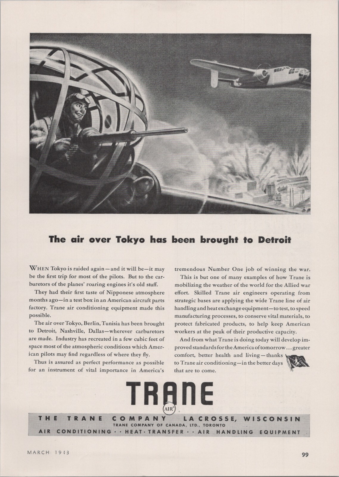 1943 Print Ad * WWII Trane La Crosse WI Detroit Nose Gunner Tokyo ...