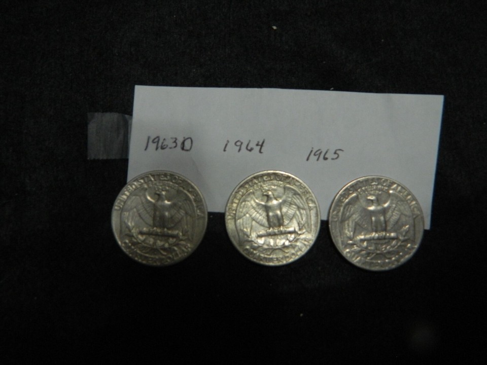 LOT OF 3 SILVER QUARTERS 1963D-1964- 1965 90% Silver | eBay