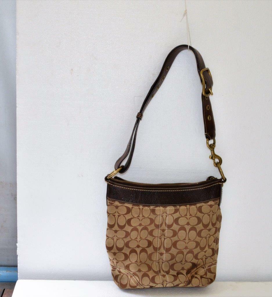 Coach Signature 10403 brown jacquard w brown leather hobo shoulder ...