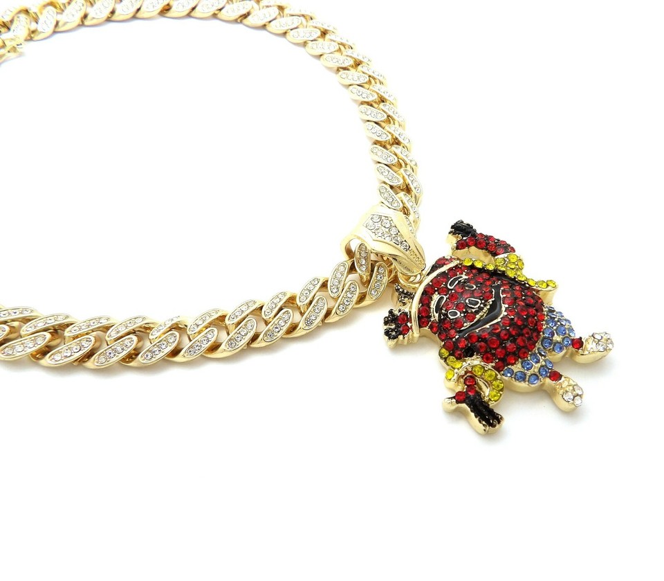 DIAMOND KOOL AID MAN PENDANT GOLD CUBAN LINK CHAIN NECKLACE HIP HOP ...