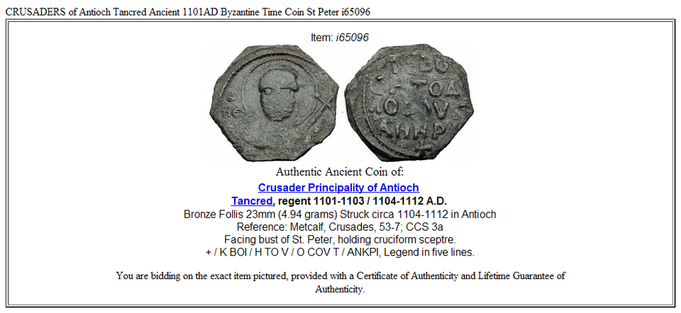 CRUSADERS of Antioch Tancred Ancient 1101AD Byzantine Time Coin St ...