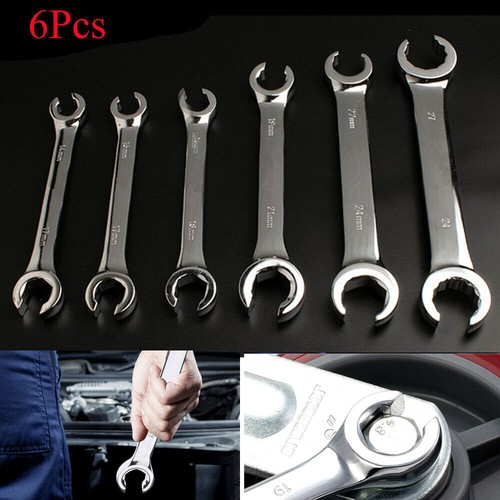 6Pcs Metric Line Pipe Flare Nut Spanner 6 Point 15° Offset Wrench Set ...
