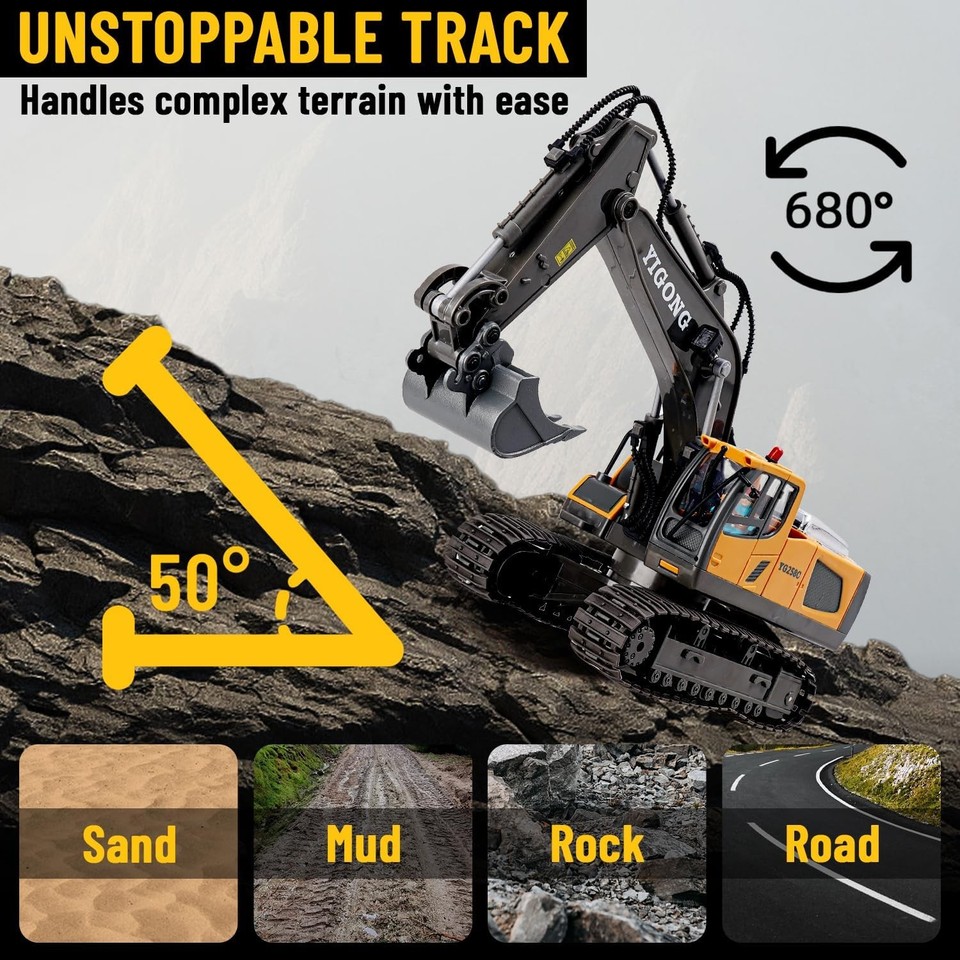 Remote Control Digger Kids Excavator Truck RC Digger Tractor Toys with ...