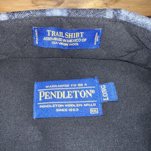 Pendleton Trail Shirt Mens XXL long Elbow Patch Blue Plaid 100% Virgin ...