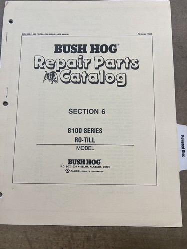 Bush Hog 8100 Series RO-TILL Repair Parts Catalog, 1988 Edition | eBay