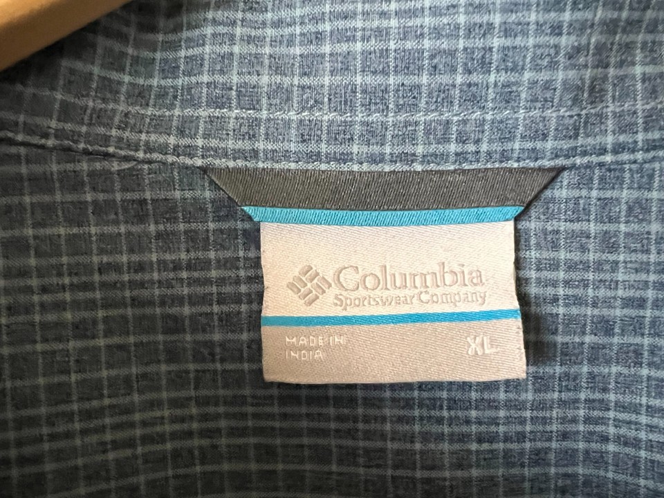 Columbia Sportswear Short Sleeve Blue/Gray Plaid Polyester Shirt Mens ...