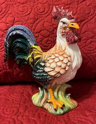 Vintage Italian Hand Painted Ceramic Rooster Figurine Statue Italy ...