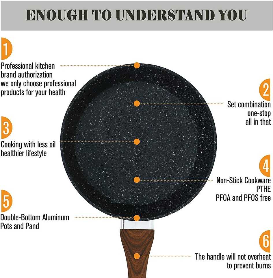 15 Pieces Induction Pots and Pans Set Nonstick Granite Stone Coated ...