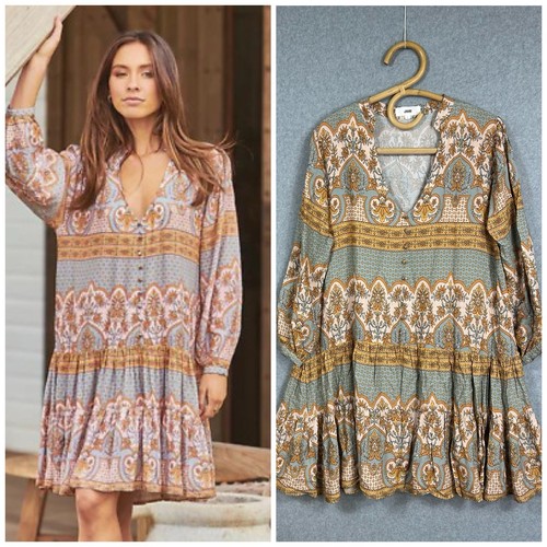 JAASE Payson Mini Dress Size L Peach Grey Print | eBay UK