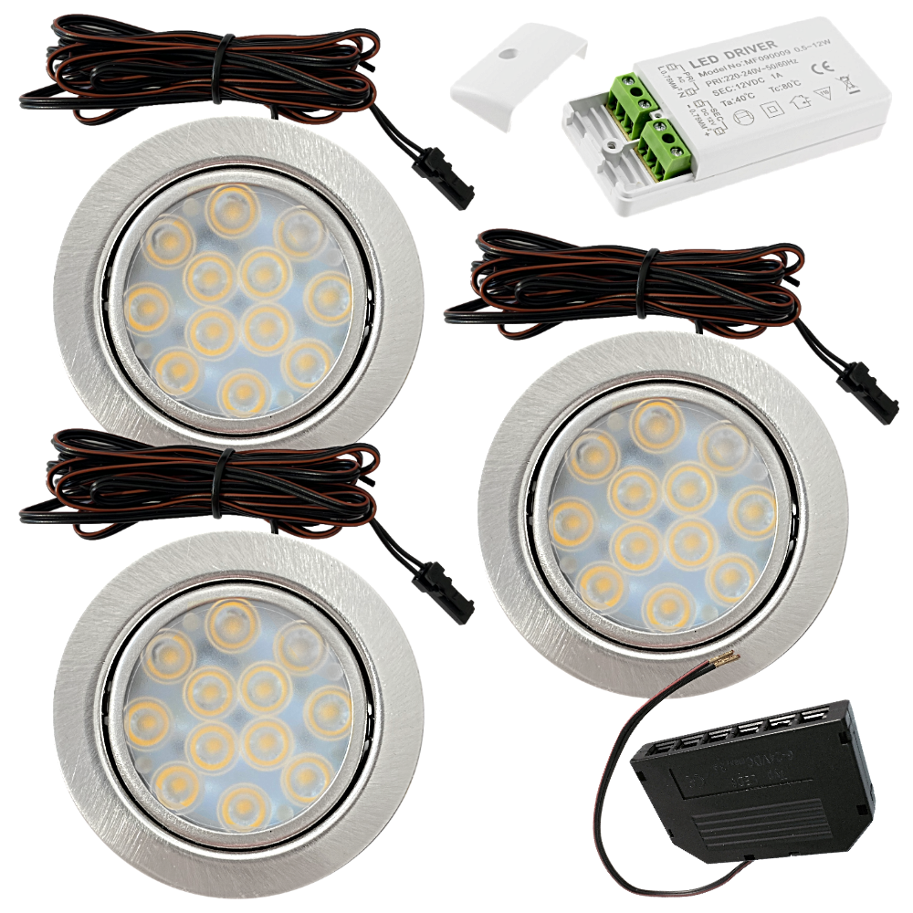 LED Einbauspots 12V Flach Möbelstrahler 3W - Dimmbar Ein/Aus mit ...