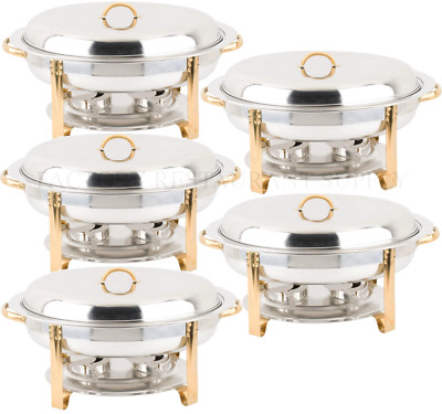 5 PACK Deluxe 6 Qt Gold Stainless Steel Oval Chafer Chafing Dish Set ...
