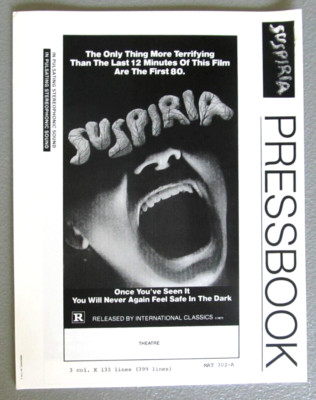 SUSPIRIA 8.5X11 PRESSBOOK 1977 NO CUT OUTS DARIO ARGENTO JESSICA HARPER ...