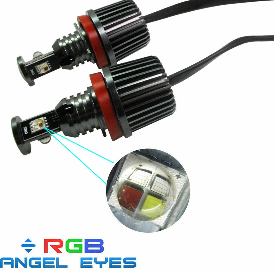 2x H8 RGB LED Angel Eyes Halo Ring Bulb Phone Control For BMW E90 E92 ...