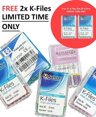 ASSORTED Dental Hand Files Endo Root Canal K-files Stainless Steel 21MM ...