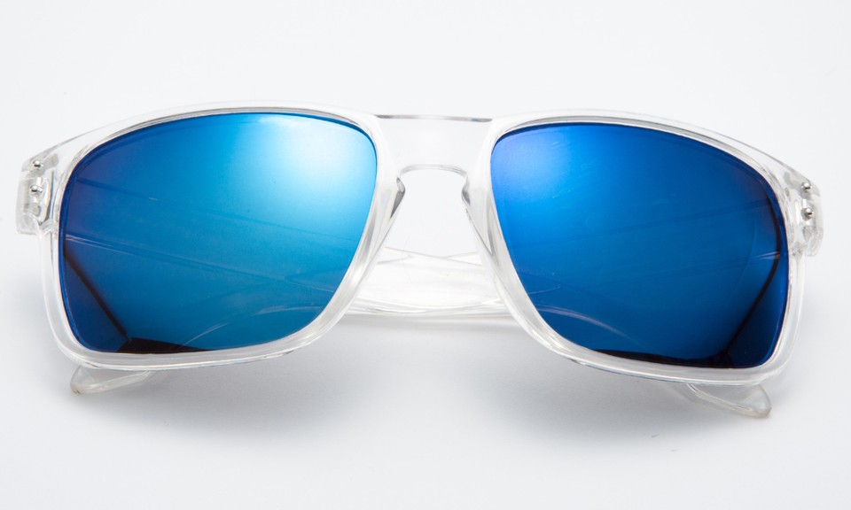 Clear Frame Sunglasses Ocean Blue Flash Mirror Transparents Lens Retro ...