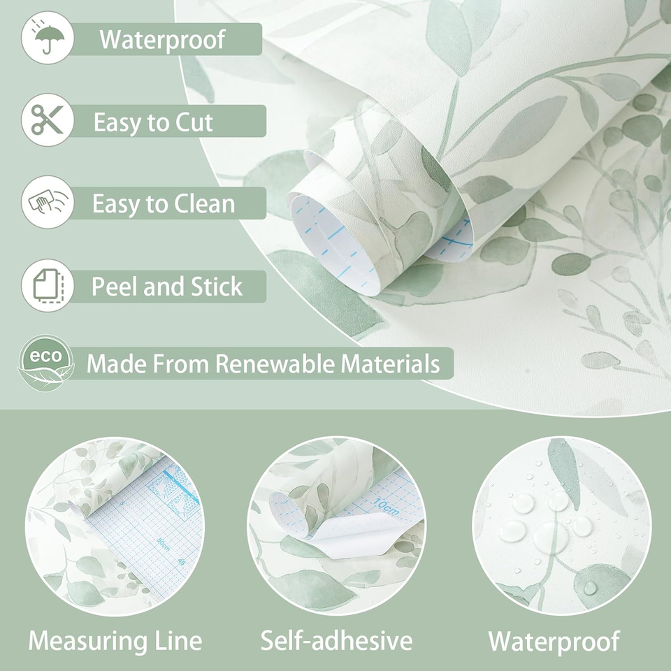 Light Green Leaf Wallpaper Peel and Stick Wall Paper Modern Boho ...