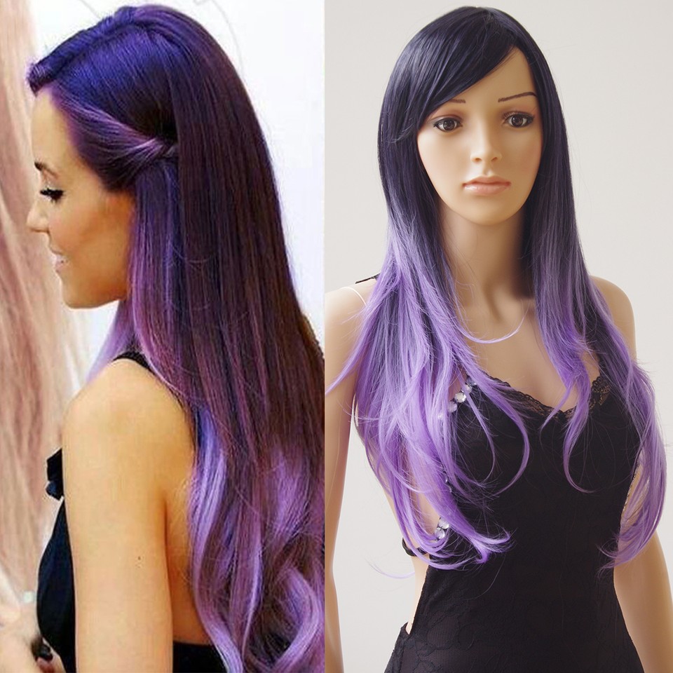 US stock long straight wavy cosplay wig full wigs costume party heat ...