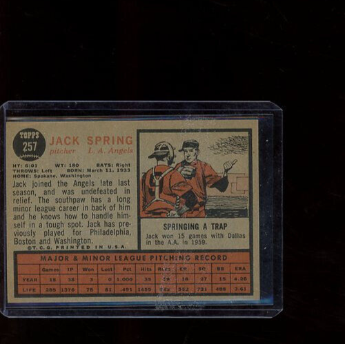 1962 Topps Baseball #257 Jack Spring Angels | eBay