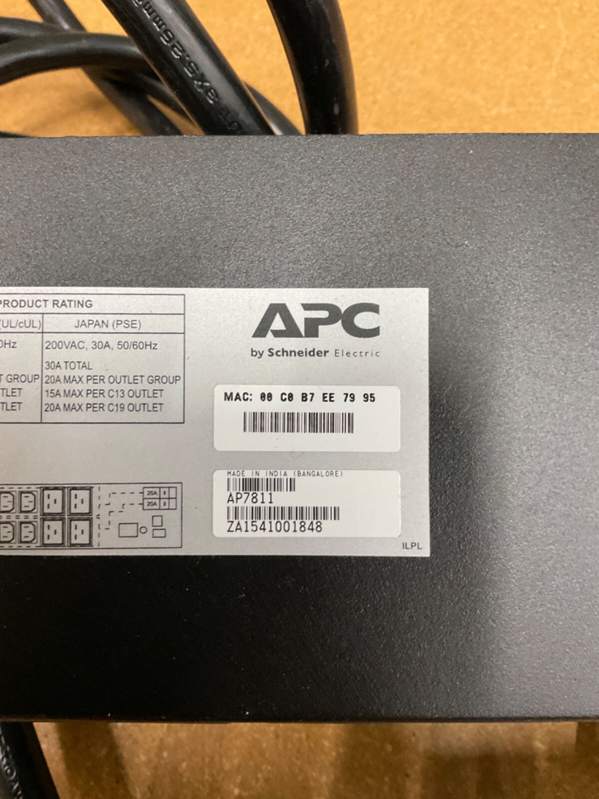 APC AP7811 Power Distribution Panel, 208V - Black for sale online | eBay