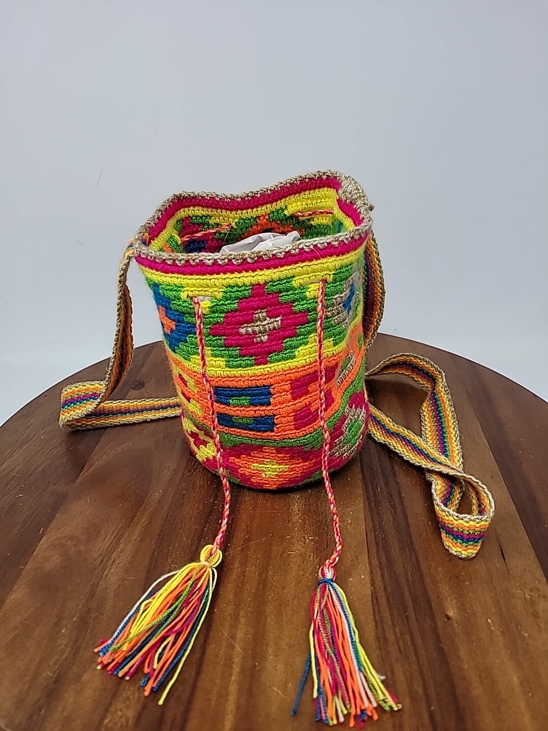 Wayuu Mini Mochila Bag Woven Neon Macrame Crossbody Bag Tassels Long ...