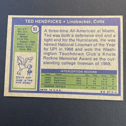 1972 TOPPS FOOTBALL #93 TED HENDRICKS (RC) | eBay