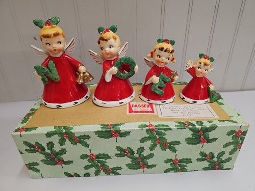 Vintage Napco Red NOEL Girls Christmas Angel Bells 1956 Japan | eBay