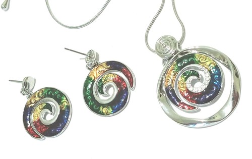 Rainbow Koru Shaped Necklace & Earring Set - Designer Jewellery | eBay ...