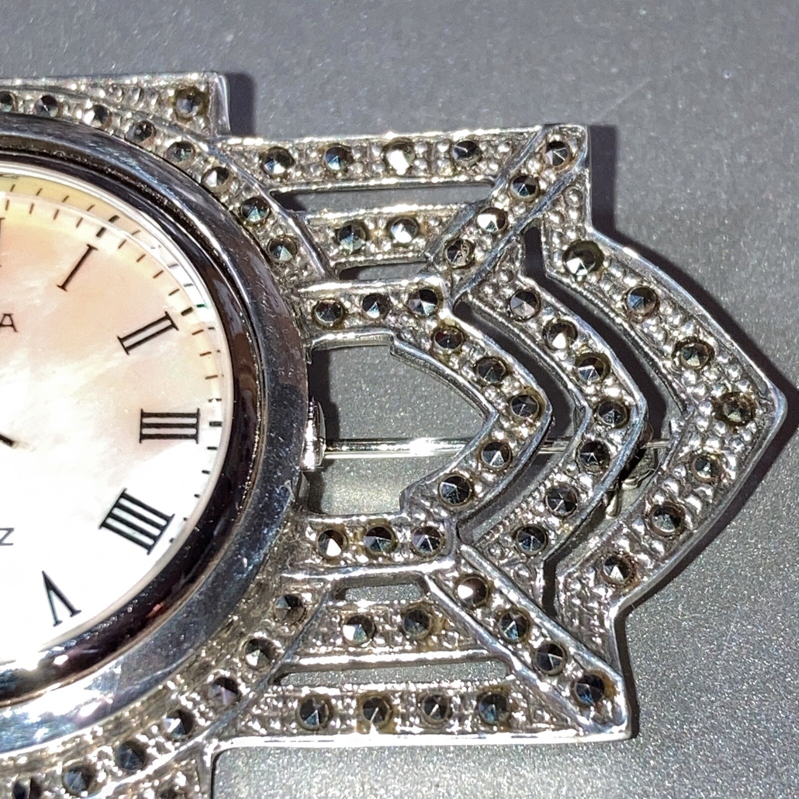 BOMA Art Deco Mother Of Pearl & Marcasite Watch Broo… - Gem