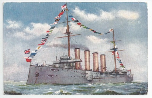 HMS DRAKE Drake class Armoured Cruiser Royal Navy PC 1905 Sittingbourne ...