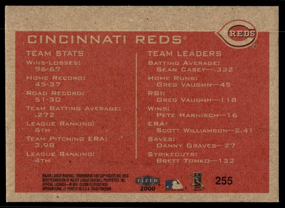 2000 Fleer Tradition Baseball Bob Boone Auto Cincinnati Reds #255 ...