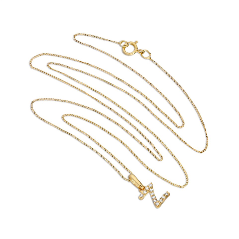 9ct Gold & Clear CZ Crystal Script Alphabet Letter Z Necklace 16 - 20 ...