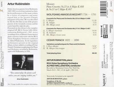ARTUR RUBINSTEIN / ALFRED WALLENSTEIN MOZART: PIANO CONCERTOS NOS. 23 ...
