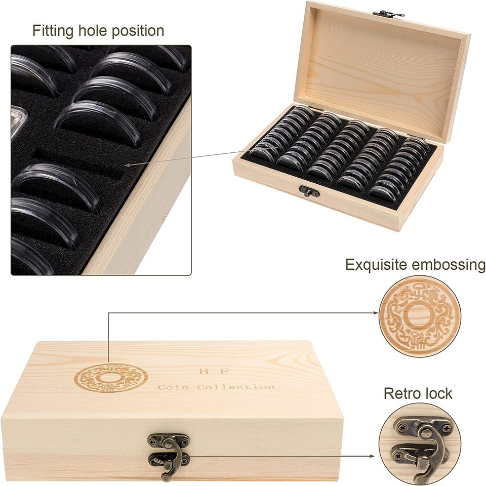 100Pcs Coins Display Storage Box Case Capsules Wooden For Collectible ...