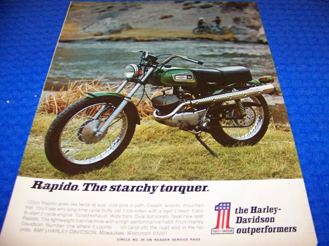 1971 HARLEY DAVIDSON RAPIDO 125 "THE STARCHY TORQUER.." 1-PAGE SALES AD ...
