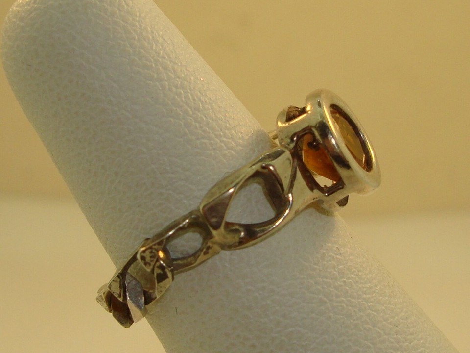 UNIQUE VINTAGE STERLING SILVER CHAIN RING W/CITRINE ARTIST SIGNED C.A ...