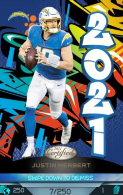 2021 Certified Justin Herbert #7/250 2021 Blue Insert NFL Blitz Digital ...