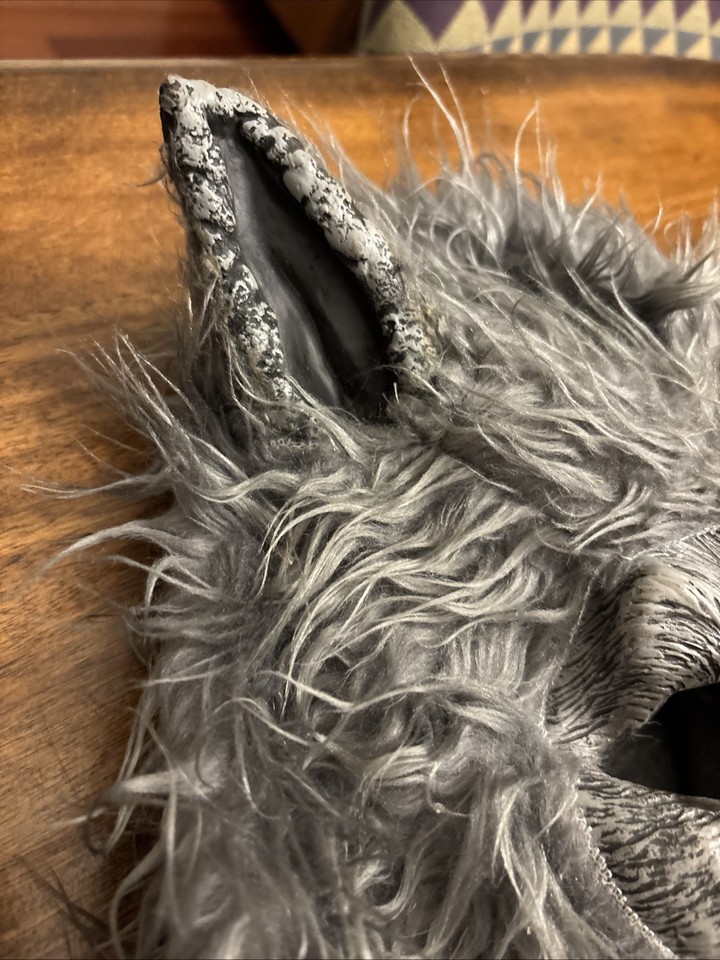 WEREWOLF Gray Wolf Dog Snarling Mask Realistic Adult Faux Fur Halloween ...